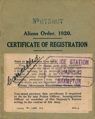 Aliens Order, Certificate of Registration by Unbekannt