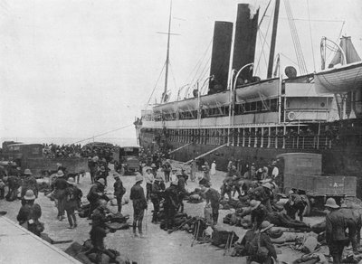 The Dardanelles Expeditionary Force sets out: A transport loading up at ...