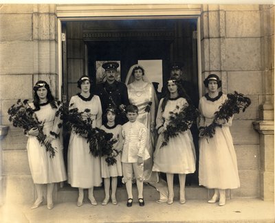Group wedding photograph of Lady Maud Cavendish and Captain Macintosh