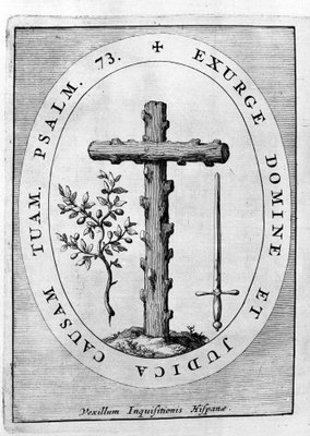 Emblem of the Spanish Inquisition: Cross, Olive Branch and Sword. 17th ...