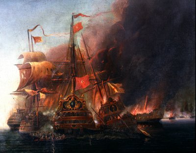 Battle between the Ottoman fleets and the Venetian fleets off Famagusta ...