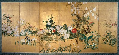 Screen with Spring and Summer Flowers by Watanabe Shiko