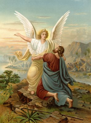 Jacob fights with an Angel (colour litho)