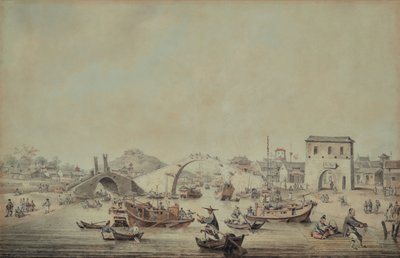 Chinese Barges of the Embassy Preparing to Pass Under a Bridge