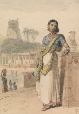A High Caste Woman Standing by a Wall by William Daniell