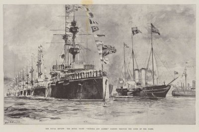 The Naval Review, the Royal Yacht Victoria and Albert passing through the Lines of the Fleet