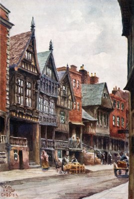 Chester, Bishop Lloyd's Palace and Watergate Street (colour litho)