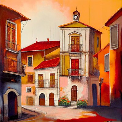 Beautiful Vintage Paintings of Old Village in Warm Tones