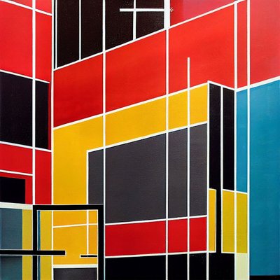 Geometric architectural shapes painting on canvas, wall art prints
