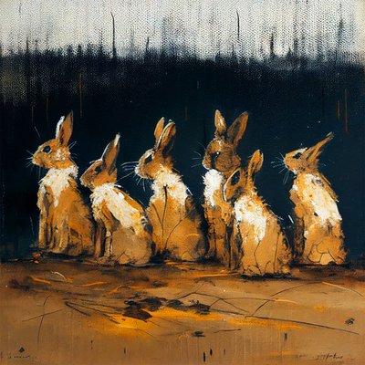 Rabbits Painting with Figurative Style, Wall Art Prints