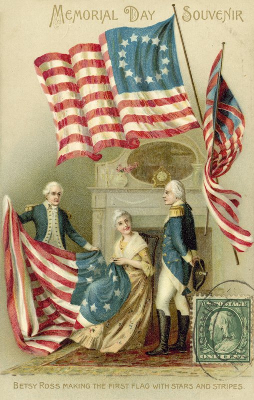 Betsy Ross making the first American flag by American School