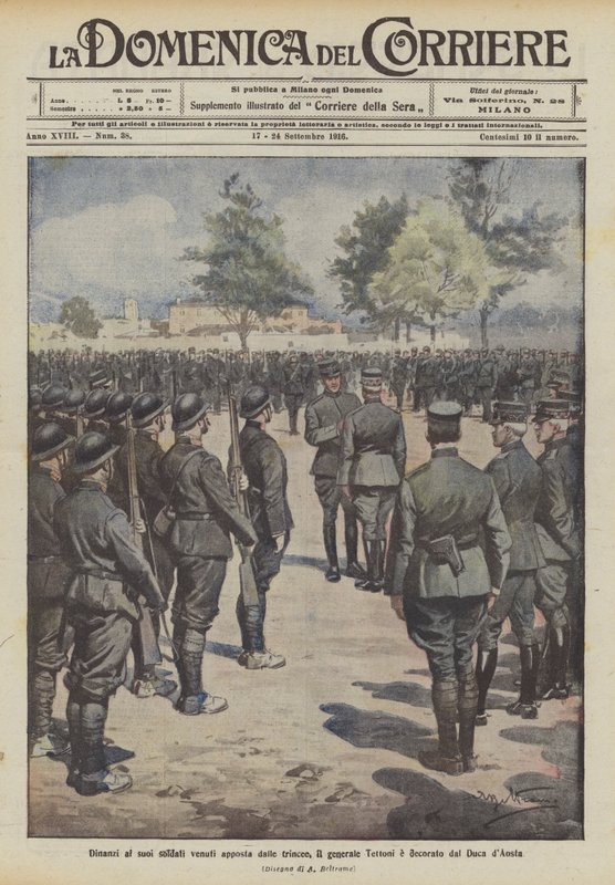 In front of his soldiers who came from the trenches, General Tettoni is ...