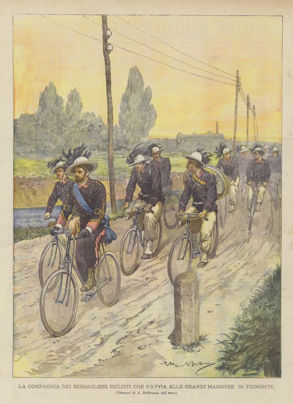 The Company of Bersaglieri Cyclists Heading to the Great Maneuvers in ...
