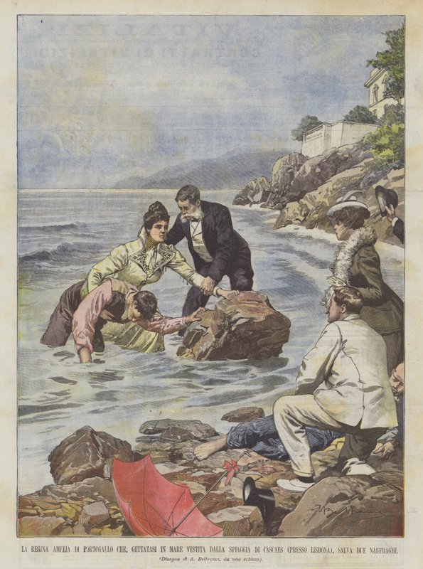 Queen Amelia of Portugal Throwing Herself into the Sea from the Beach ...
