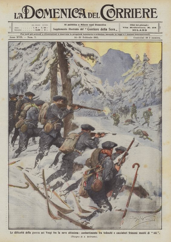 The difficulties of war in the Vosges among the deep snow, combat between Germans