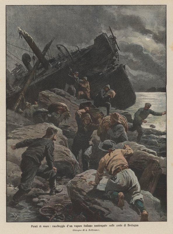 Sea pirates, looting of an Italian steamer wrecked on the coast of Brittany