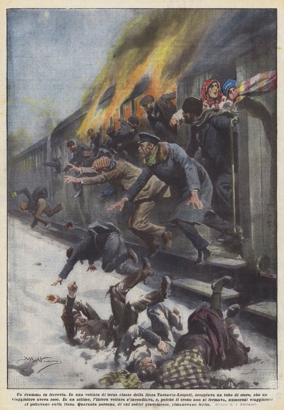 A Drama on the Railway by Achille Beltrame: Fine art print
