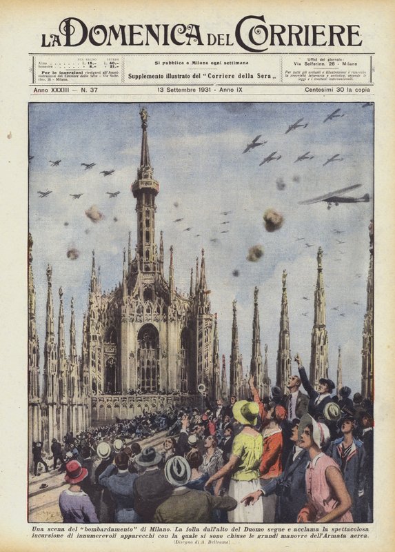 A scene from the bombing of Milan by Achille Beltrame