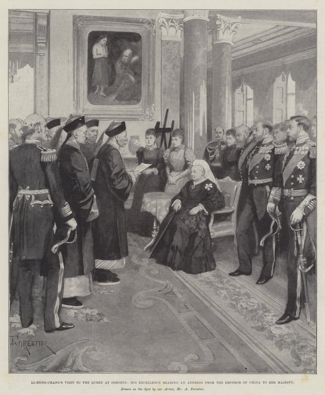Li-Hung-Chang's Visit to the Queen at Osborne, His Excellency reading an Address from the ...