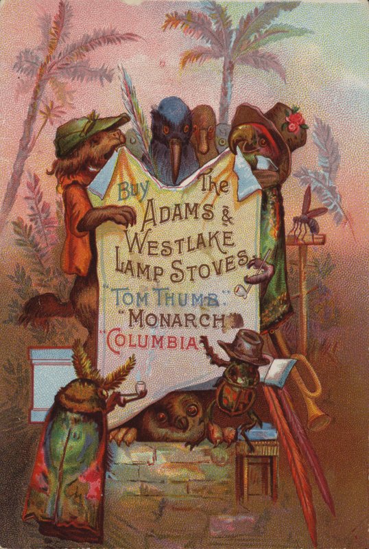 Animals Holding Poster by American School: Fine art print