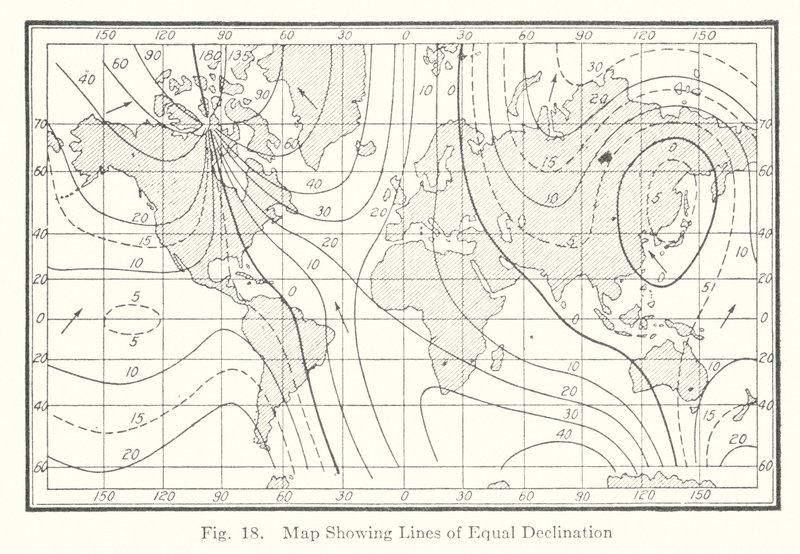 Map Showing Lines of Equal Declination by American School