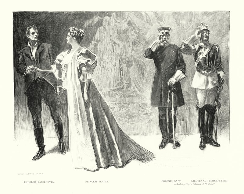 Rudolph Rassendyll, Princess Flavia, Colonel Sapt, Lieutenant Bernenstein