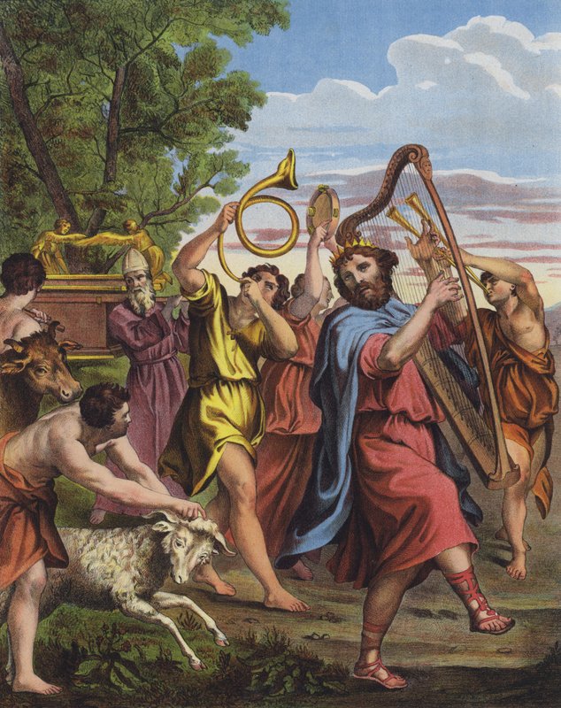 King David dancing before the Ark of the Covenant as he brings it to ...