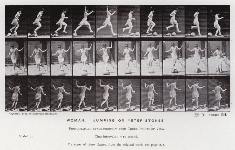 The Human Figure in Motion: Woman, jumping on 'step-stones'