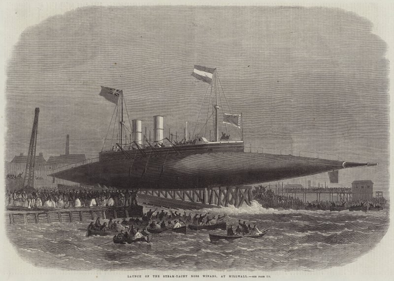 Launch of the Steam-Yacht Ross Winans, at Millwall