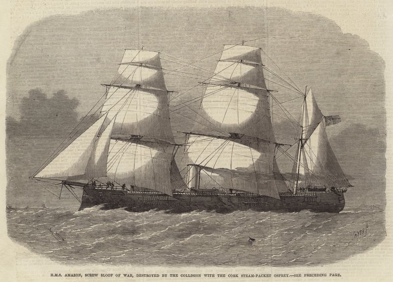 HMS Amazon, Screw Sloop of War, destroyed by the Collision with the ...