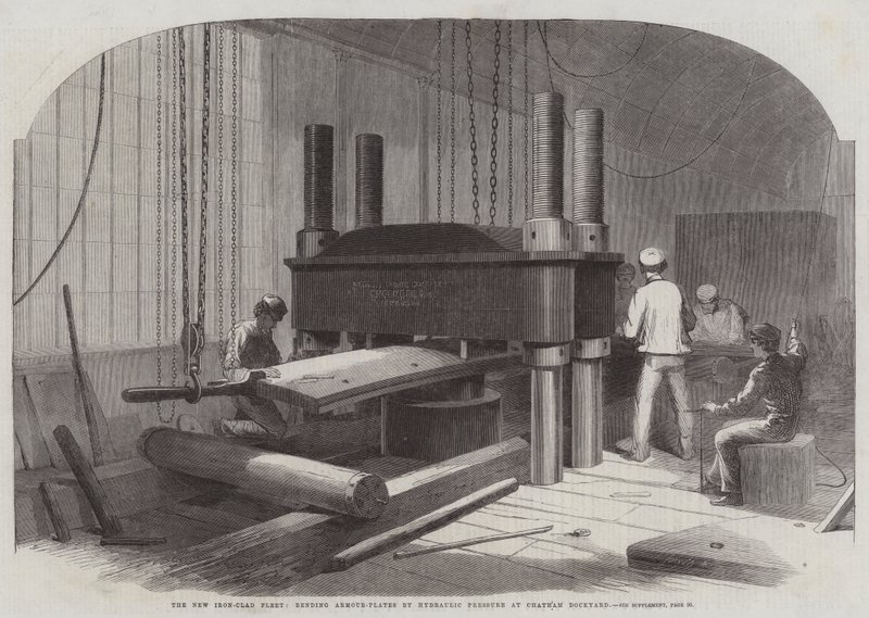 The New Iron-Clad Fleet, bending Armour-Plates by Hydraulic Pressure at ...