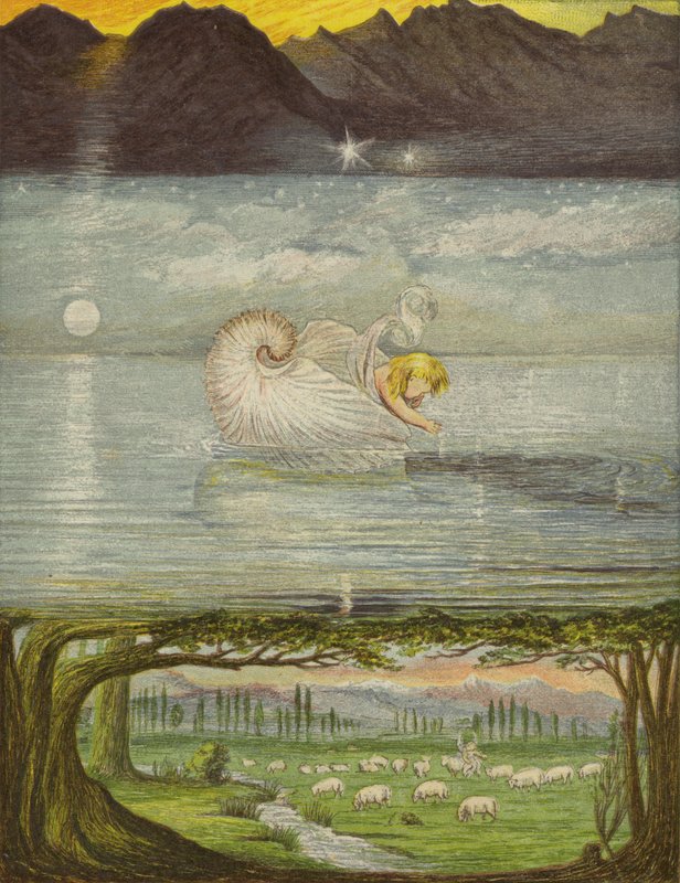 A golden boat on a great, great water