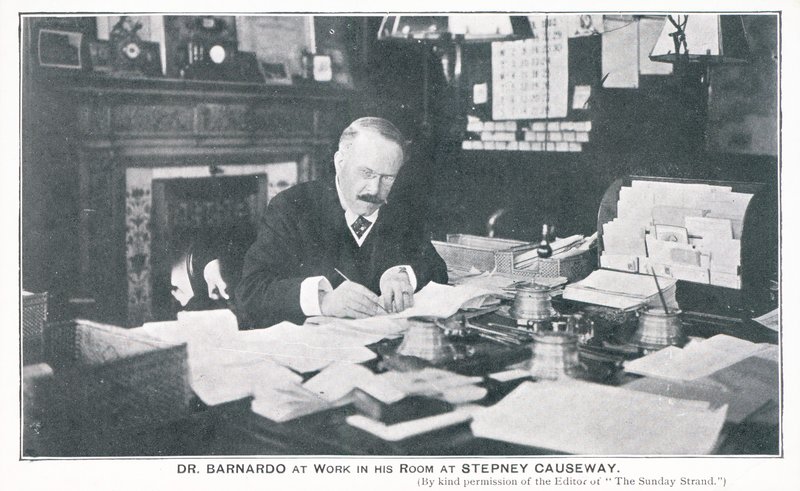 Dr Barnardo at work in his room at Stepney Causeway