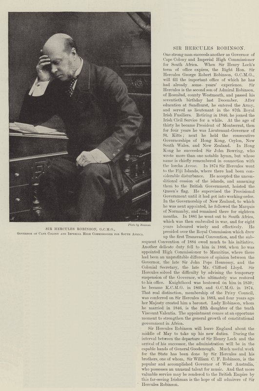 Sir Hercules Robinson, GCMG, Governor of Cape Colony and Imperial High ...
