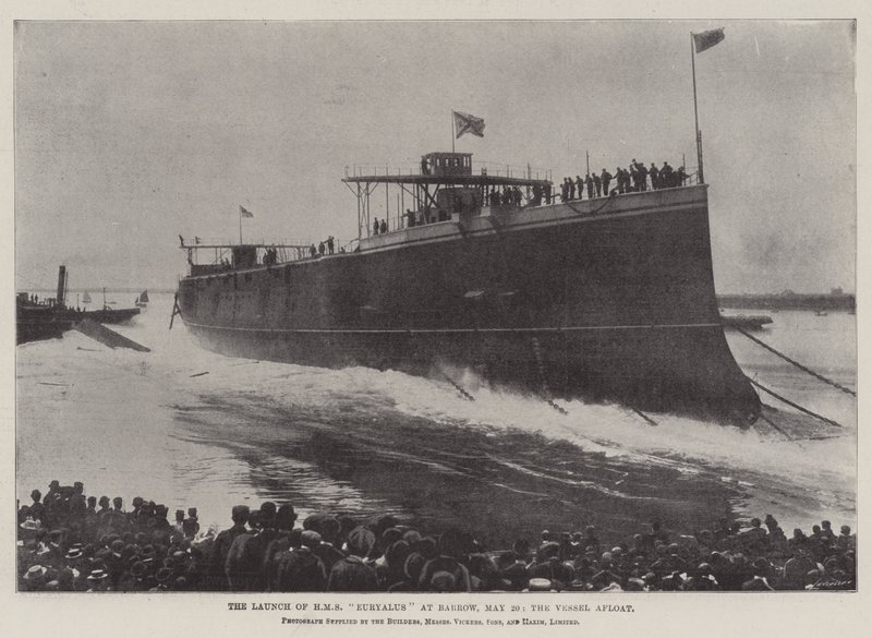 The Launch of HMS Euryalus at Barrow, 20 May, the Vessel Afloat