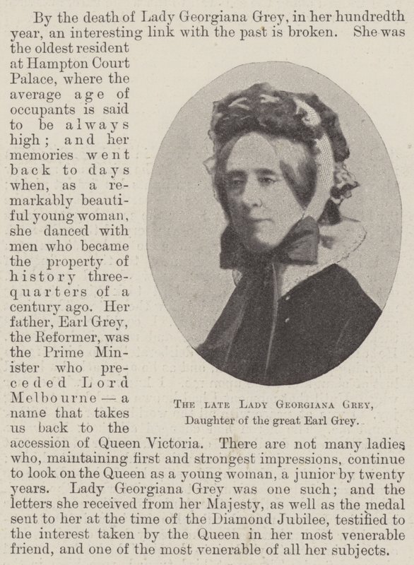 The late Lady Georgiana Grey, daughter of the great Earl Grey