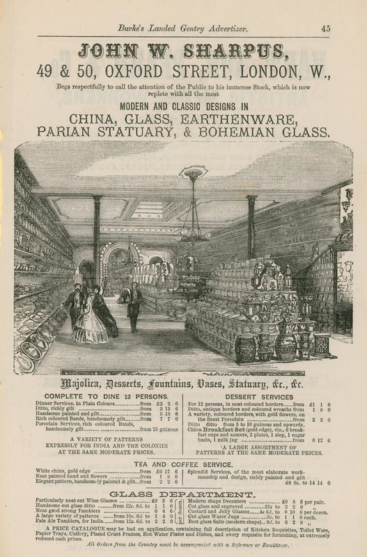 Advert for John W Sharpus, modern and classic designs in china, glass ...