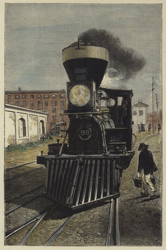 An American locomotive engine and cow catcher