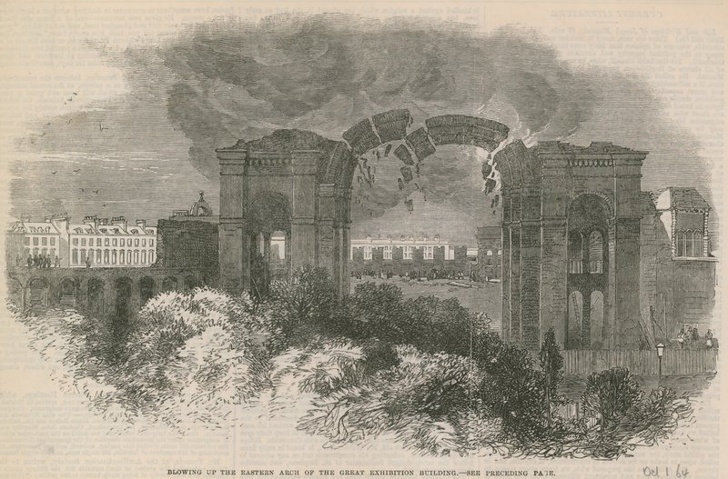Blowing up the eastern arch of the Great Exhibition Building