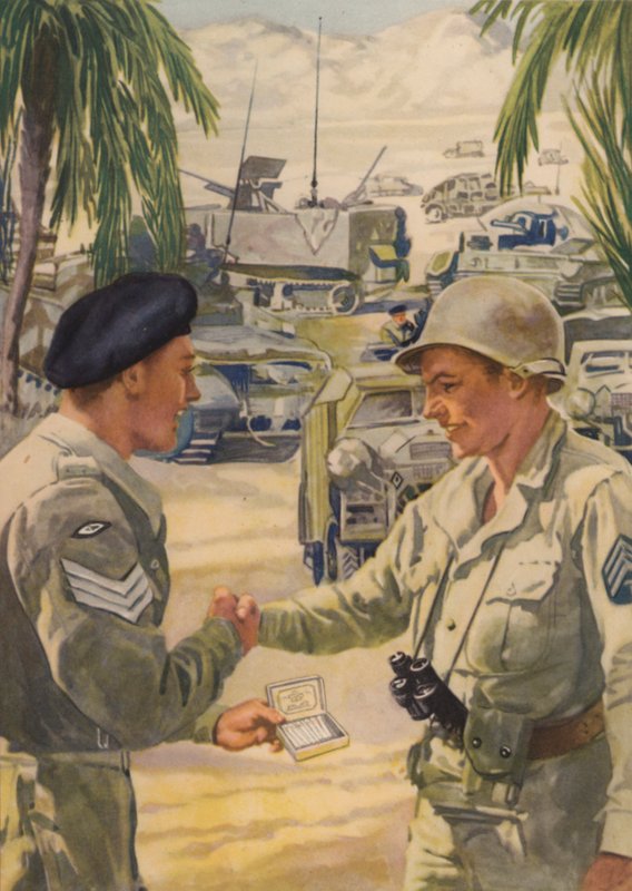 British Army Sergeant Offering His American Counterpart a Cigarette as ...