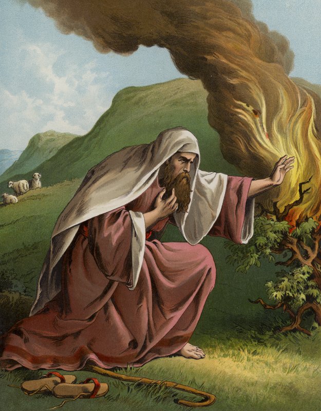 God Appearing to Moses in the Burning Bush by English School