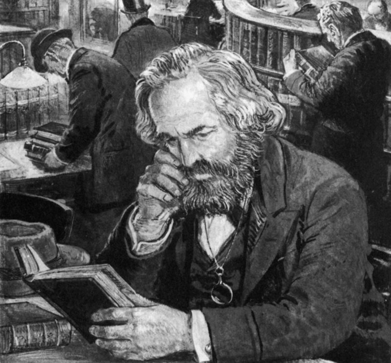 Karl Marx Studying and Writing in the Reading Room of the British Museum