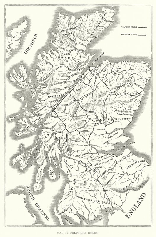 Map of Telford's Roads by English School: Fine art print