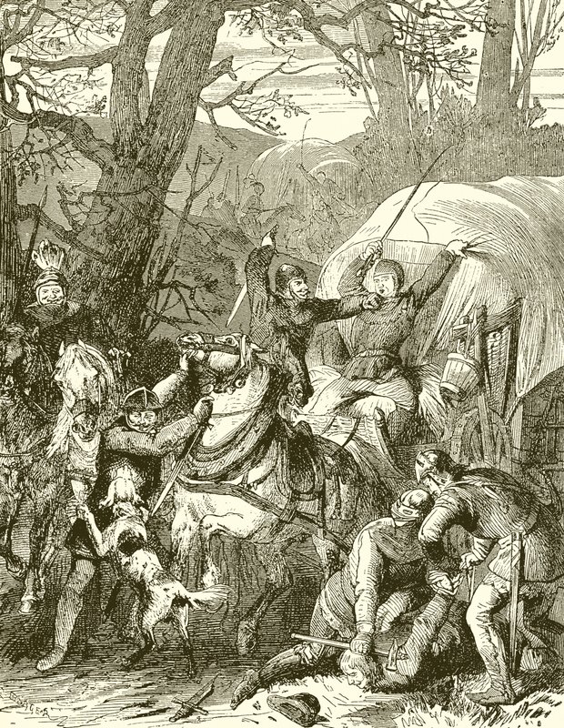 Medieval Customs: Robber Knights Attacking a Merchant Caravan