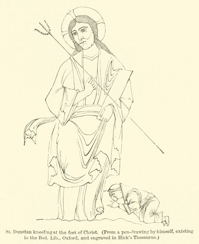 St. Dunstan Kneeling at the Feet of Christ, from a Pen-Drawing by ...