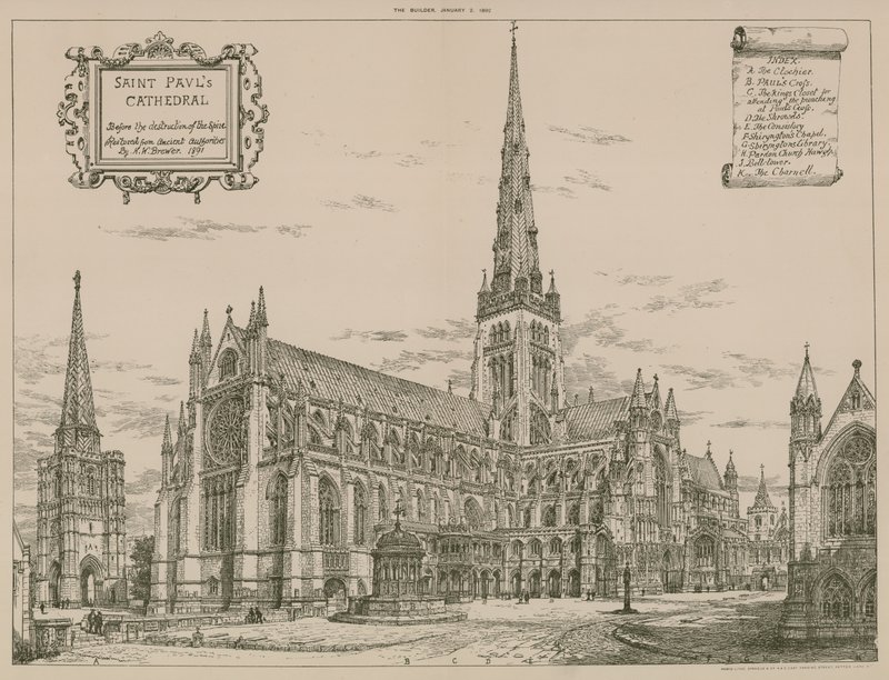 St Paul's Cathedral, London, before the destruction of the spire