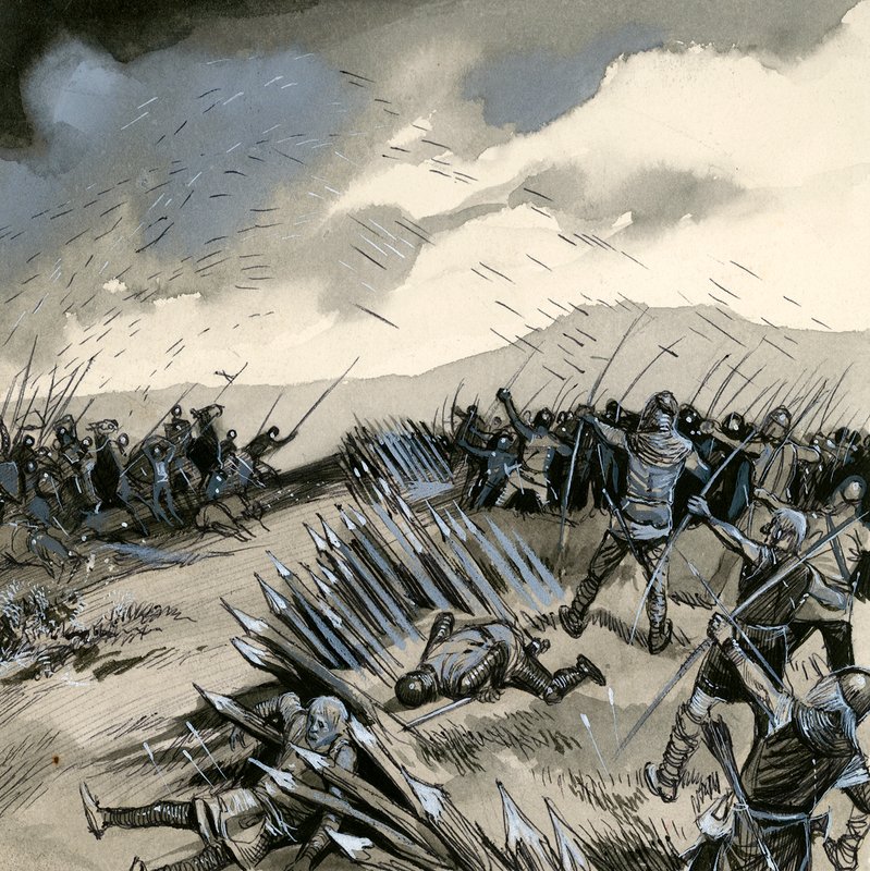 The battle of Crecy, where English archers destroyed the French cavalry