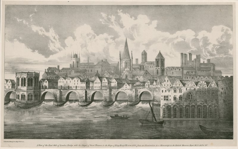 View of Old London Bridge as in the reign of King Henry VII, circa 1500