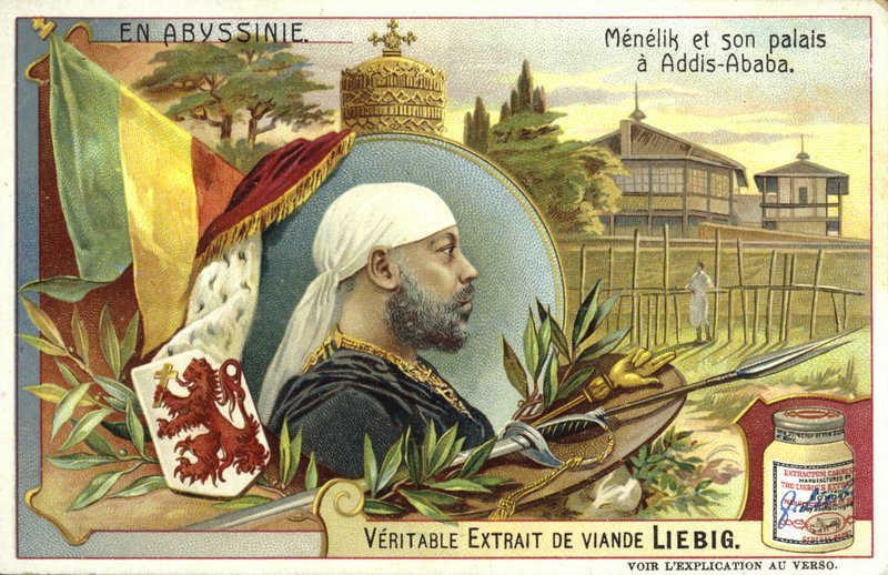 Emperor Menelik II of Ethiopia and his palace at Addis Ababa