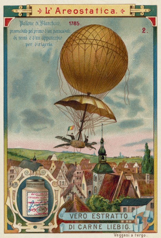 Jean-Pierre Blanchard making the first descent from a balloon by ...